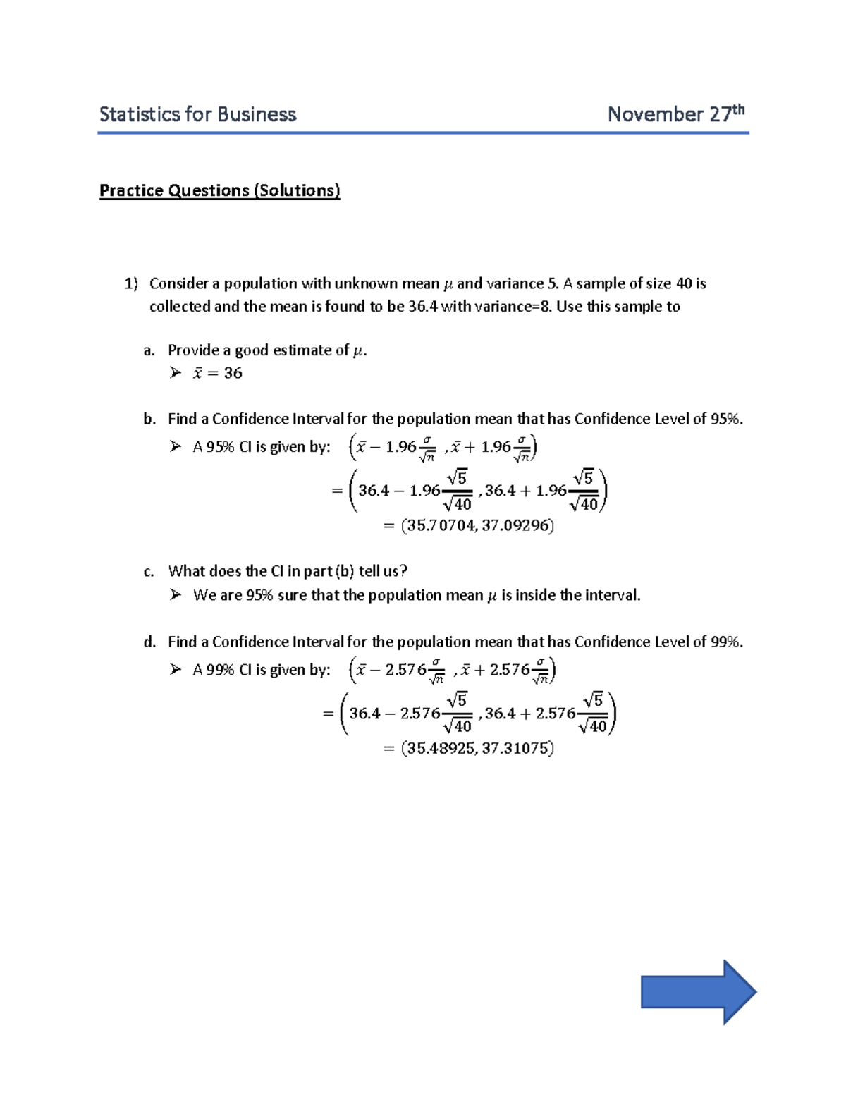 Xiv. Lecture Nov 27 Practice Problems (Solutions) - Statistics for ...