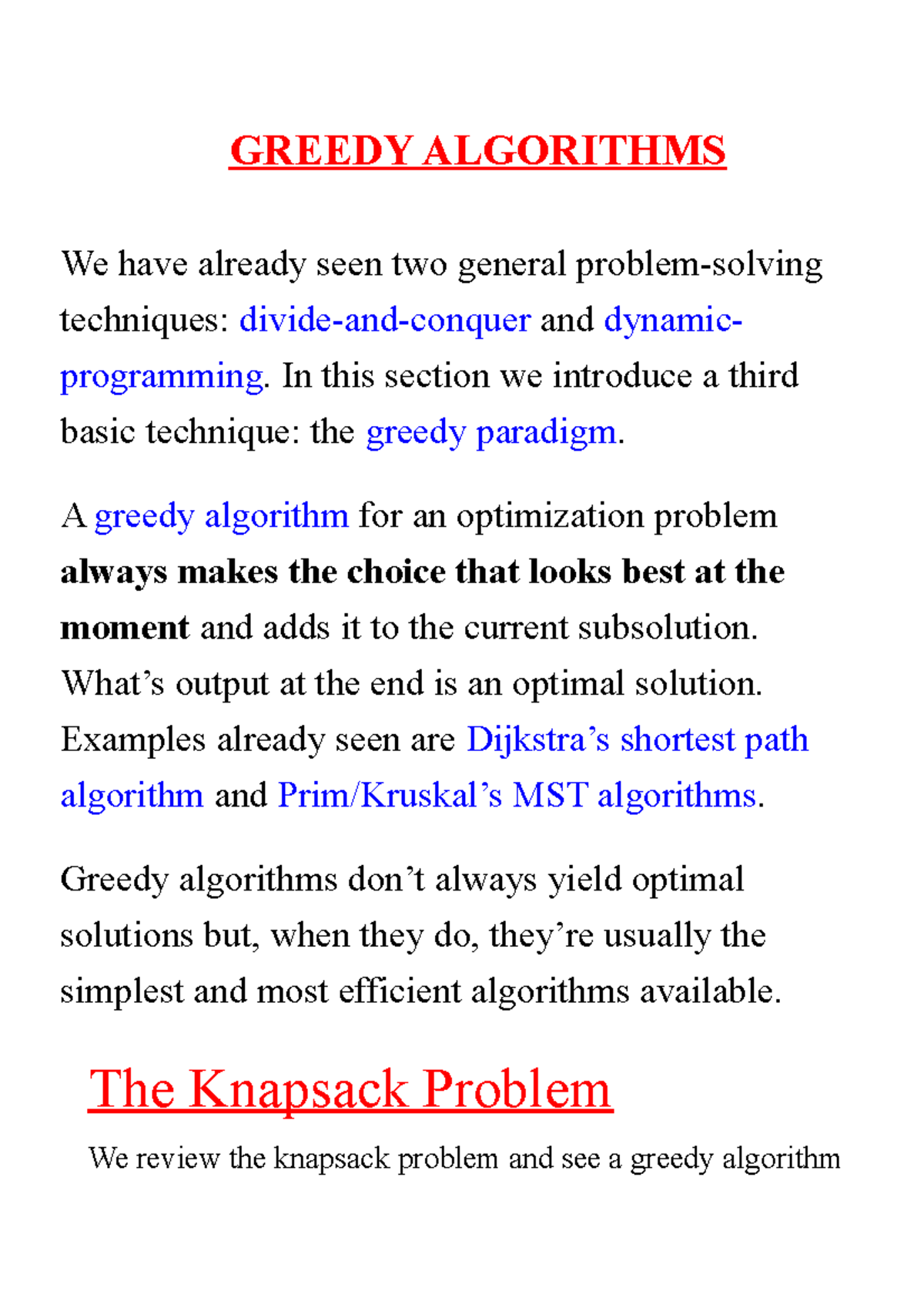 My L16 - ASW - GREEDY ALGORITHMS We have already seen two general ...