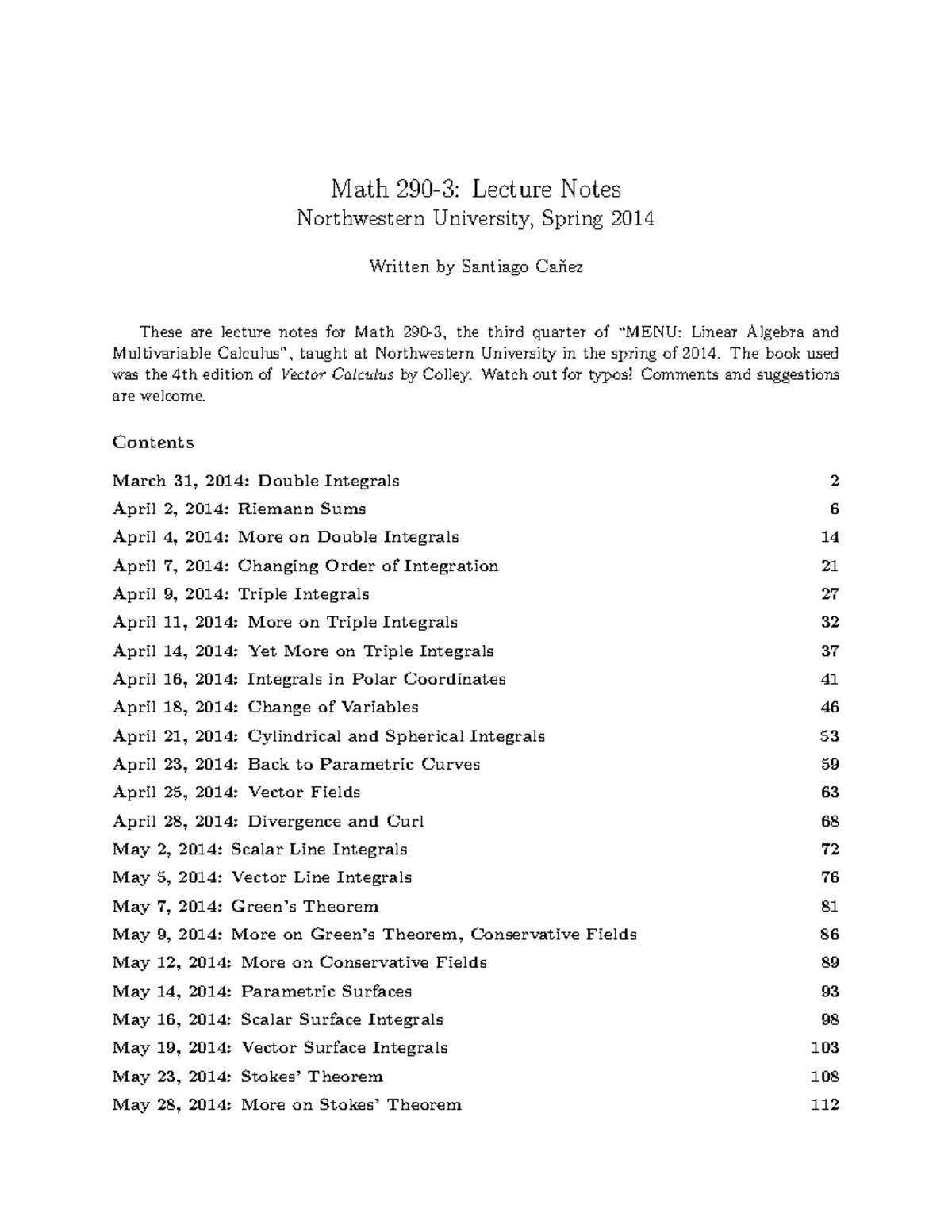 Math 290-3 Lecture Notes Complete Spring 2014 - Math Lecture Notes ...