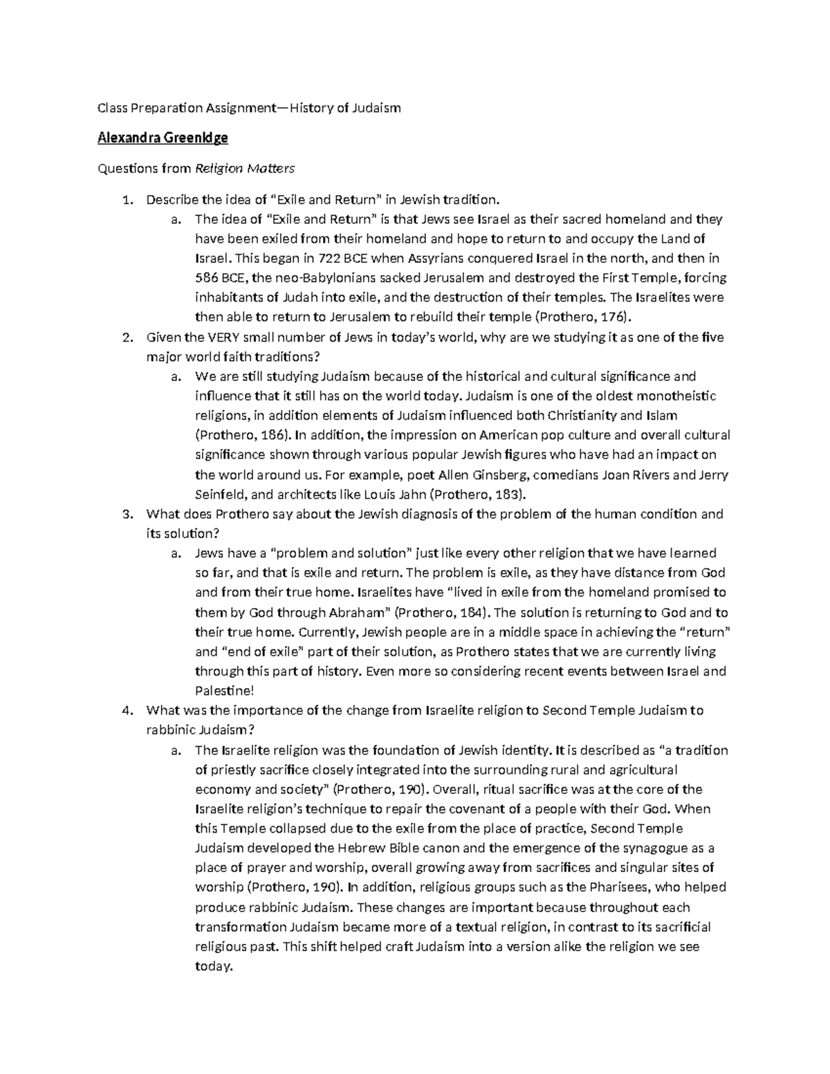 History of Judaism - Class Preparation Assignment—History of Judaism ...