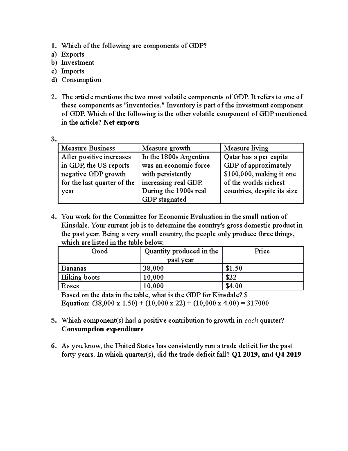 ECON notes for HW: Mini quiz - Which of the following are components of ...