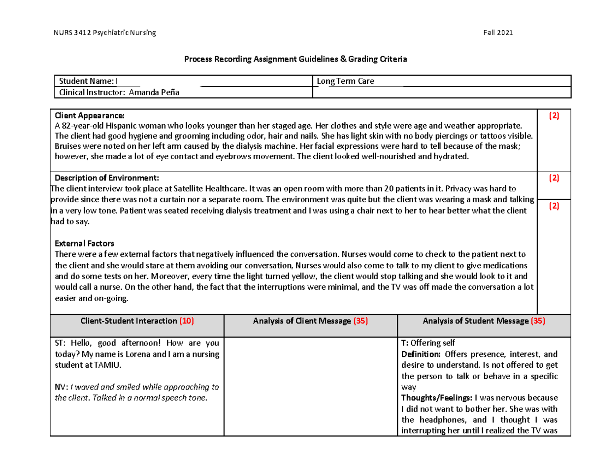 Process recording #1 - This document is an A grade one. It has all the ...