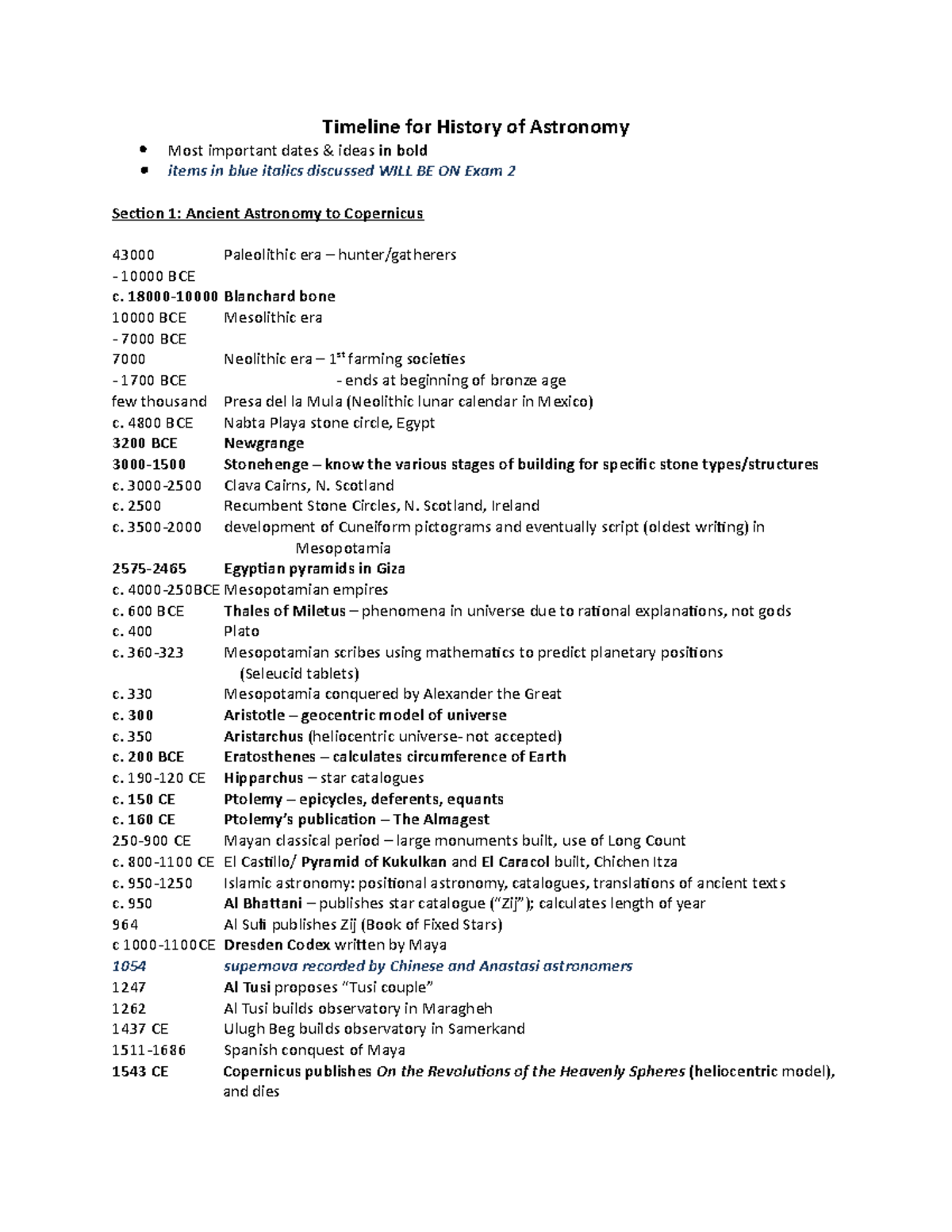 Timeline for History of Astronomy - 18000-10000 Blanchard bone 10000 ...