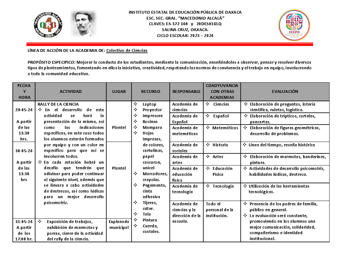 PLAN Academia DE Ciencias PTEO - INSTITUTO ESTATAL DE EDUCACIÓN PÚBLICA ...