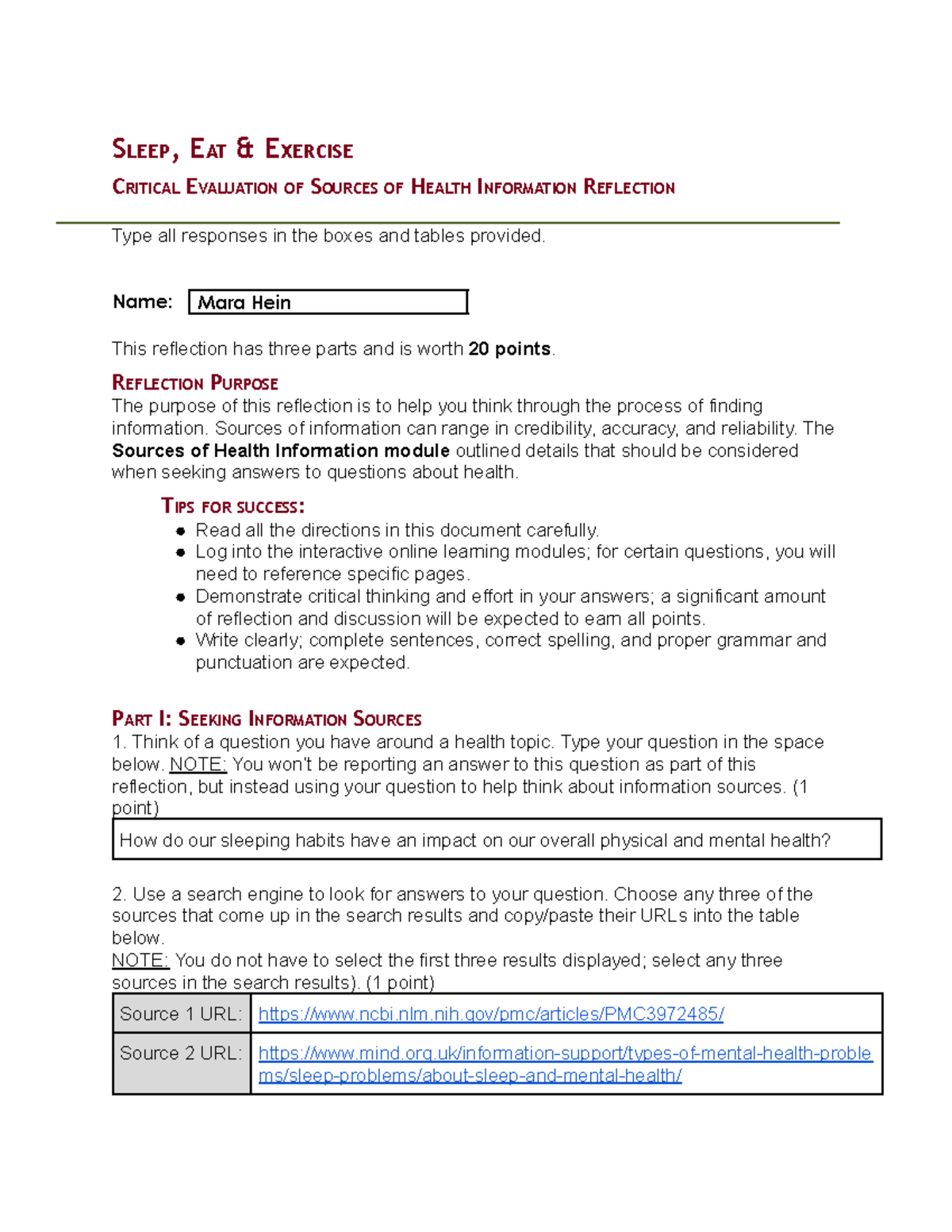 Copy of SEE Critical Evaluation of Sources of Health Information ...