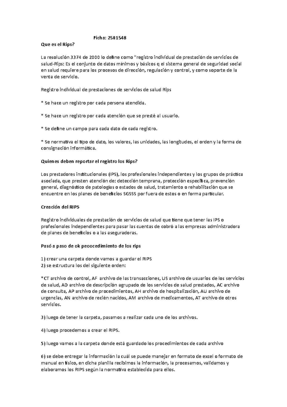 Rips Apoyo Ficha 2501548 Que Es El Rips La Resoluci n 3374 De