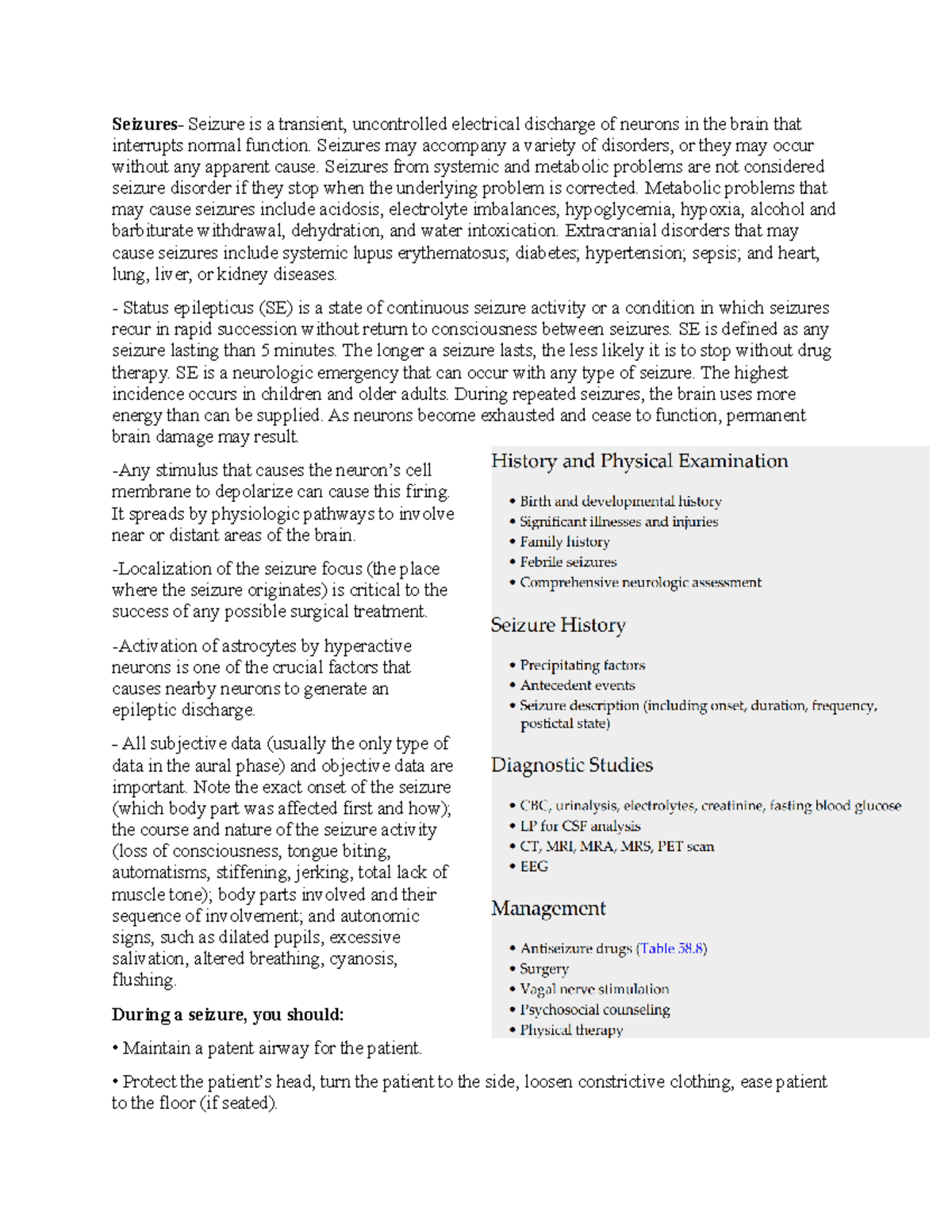 Neuro study exam 2 - detailed notes to pass exam 2 - Seizures- Seizure ...