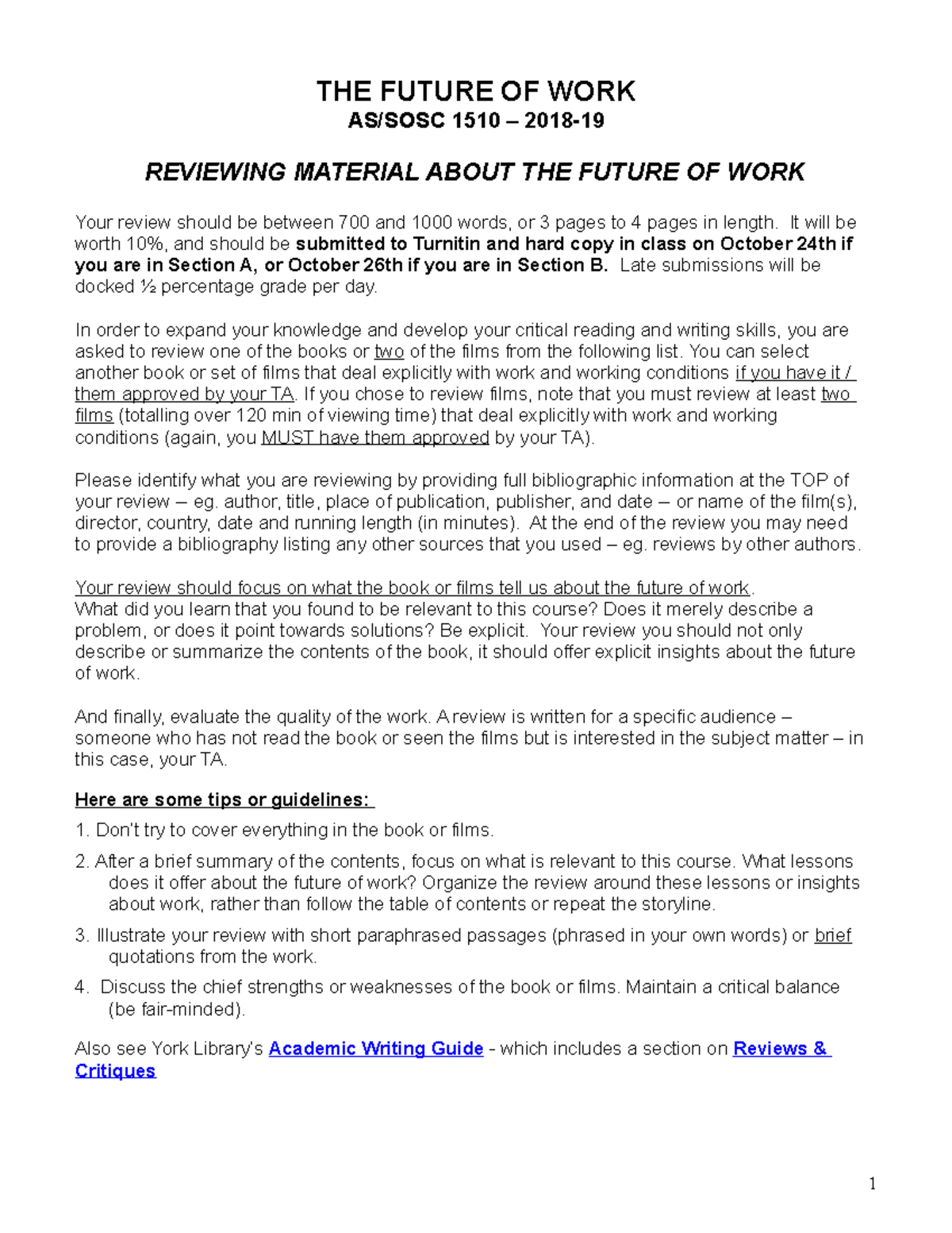 Review Requirements + List of Books and Films - THE FUTURE OF WORK AS ...