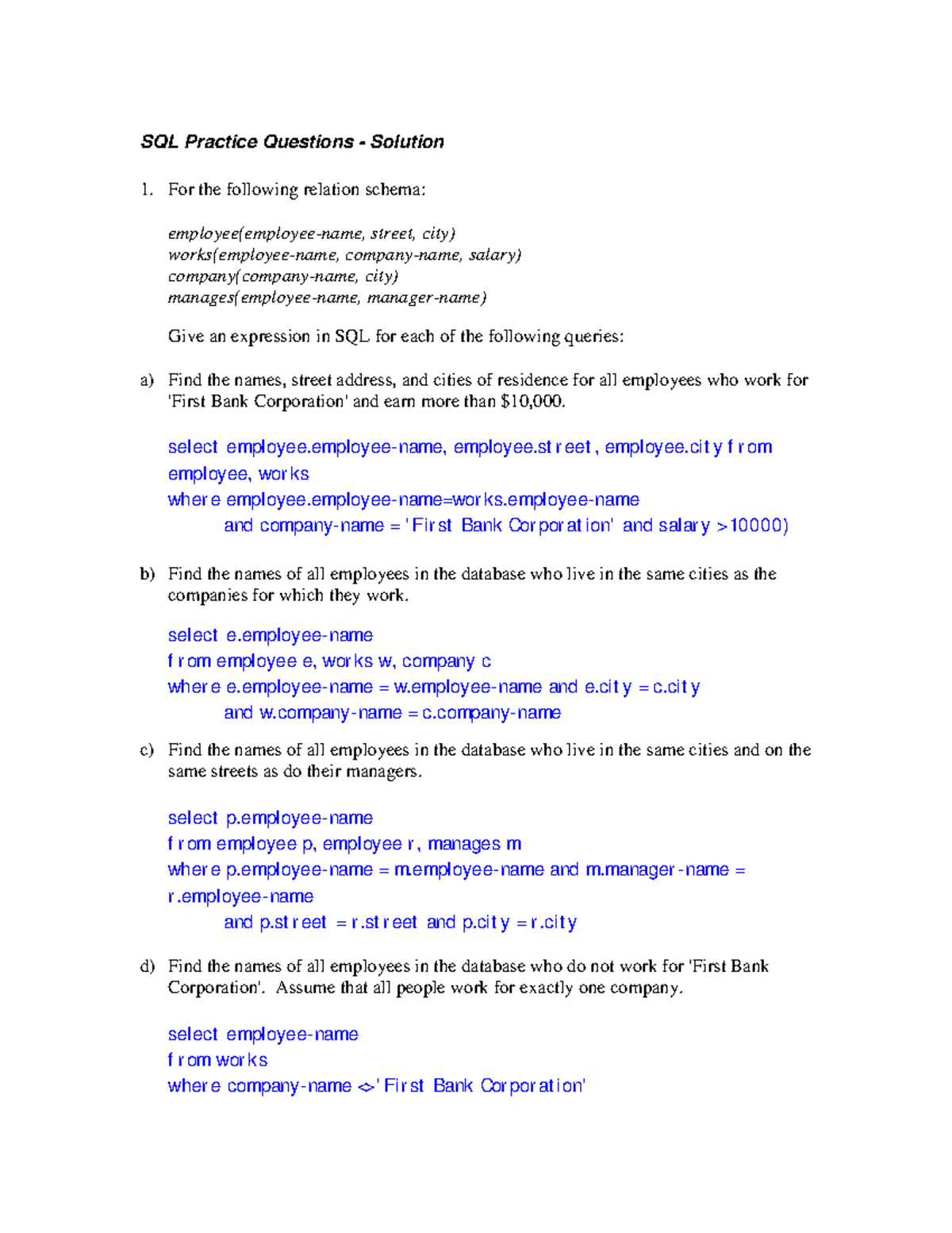 Chap4 practice key - SQL Practice Questions - Solution For the ...