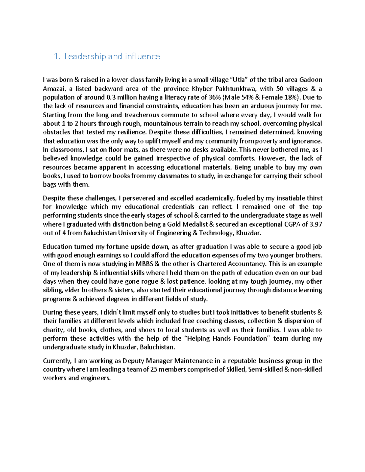 Chevening Essays-1 - Masters essays 2024 - 1. Leadership and influence ...