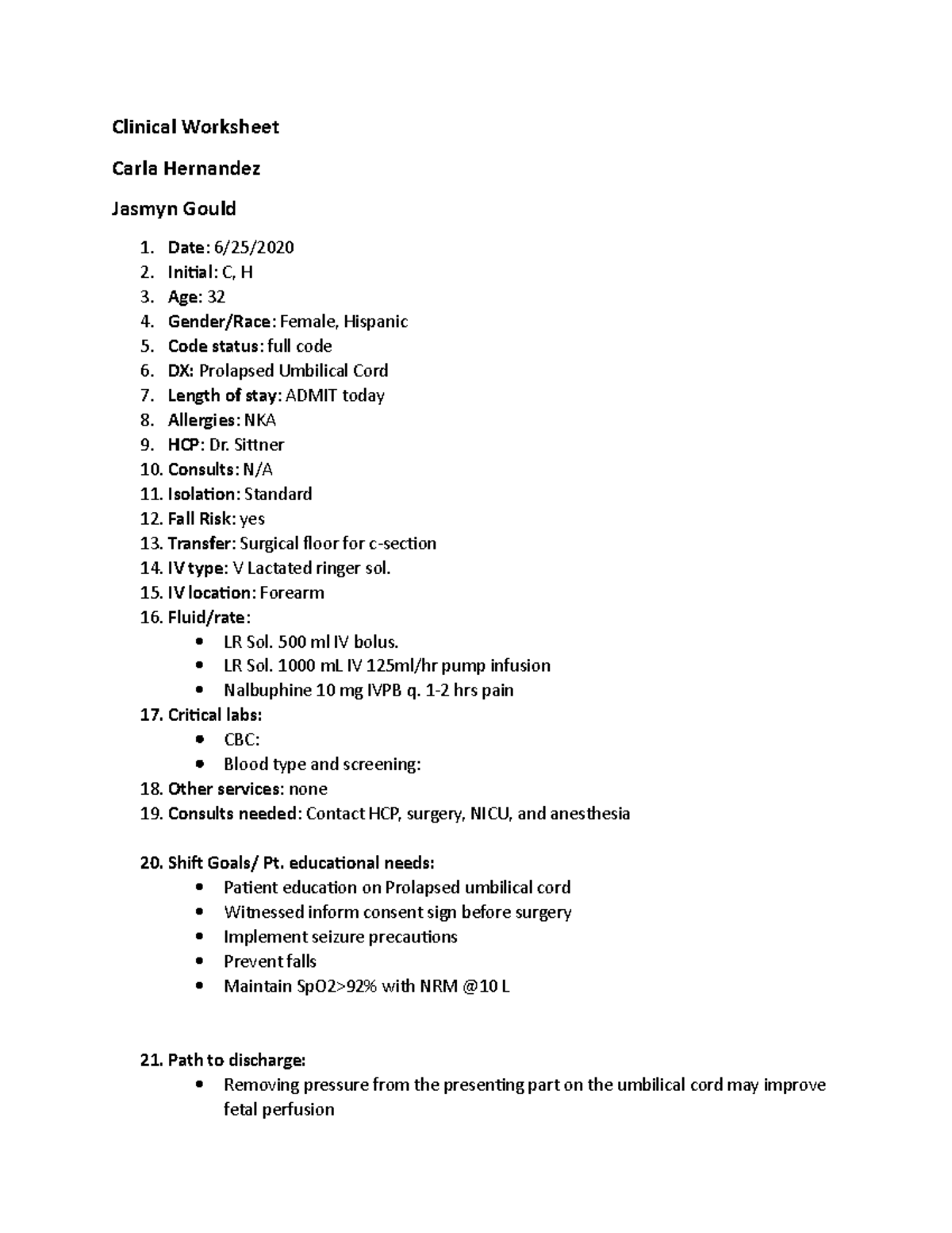 Clinical Worksheet Carla Hernandez jasgou 1752 - Clinical Worksheet ...