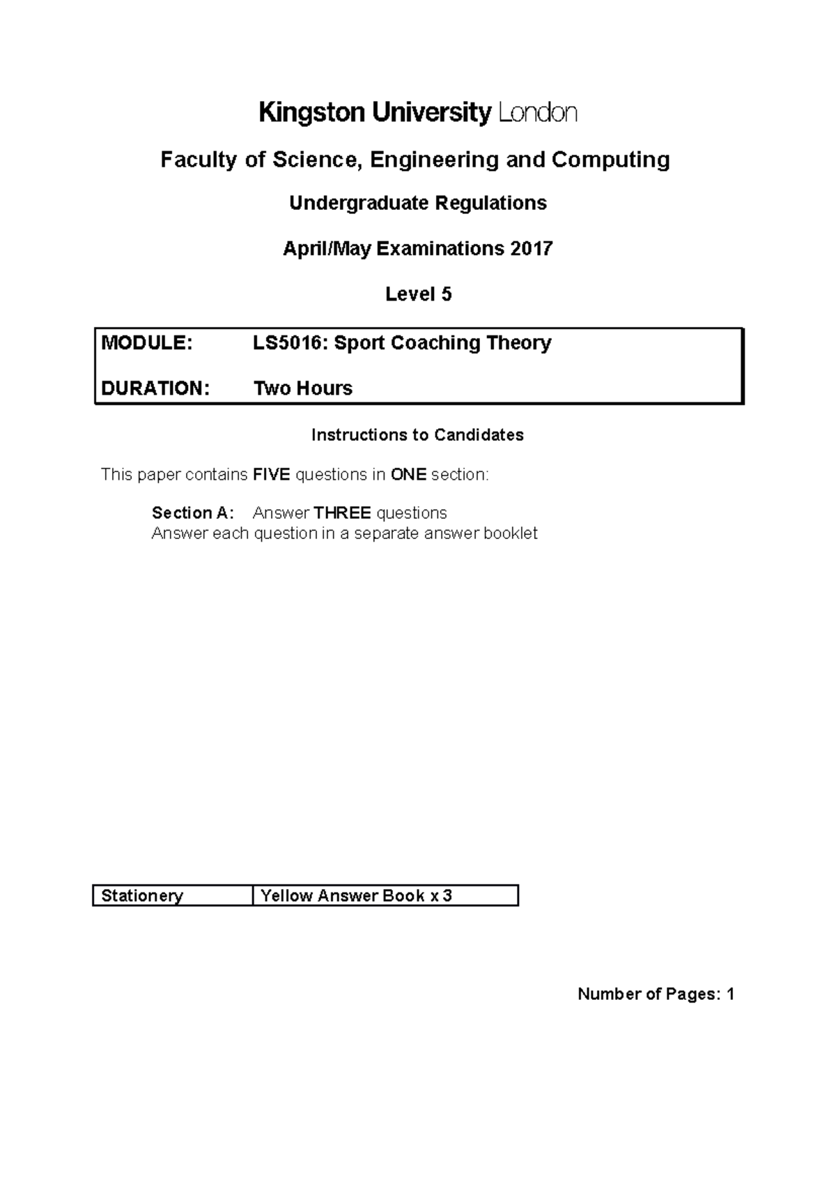 Sport Coaching Theory 2016/17 - Faculty of Science, Engineering and ...
