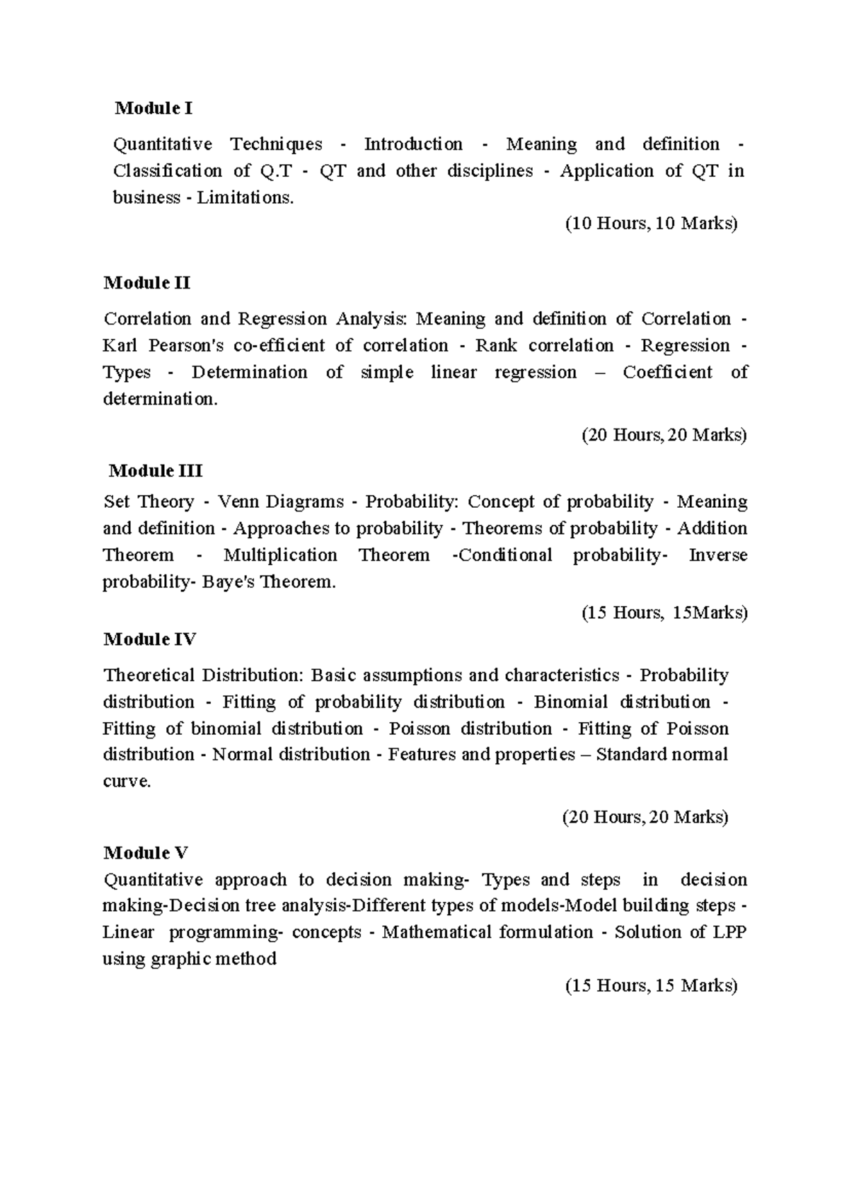 QT - syllabus - Module I Quantitative Techniques - Introduction ...