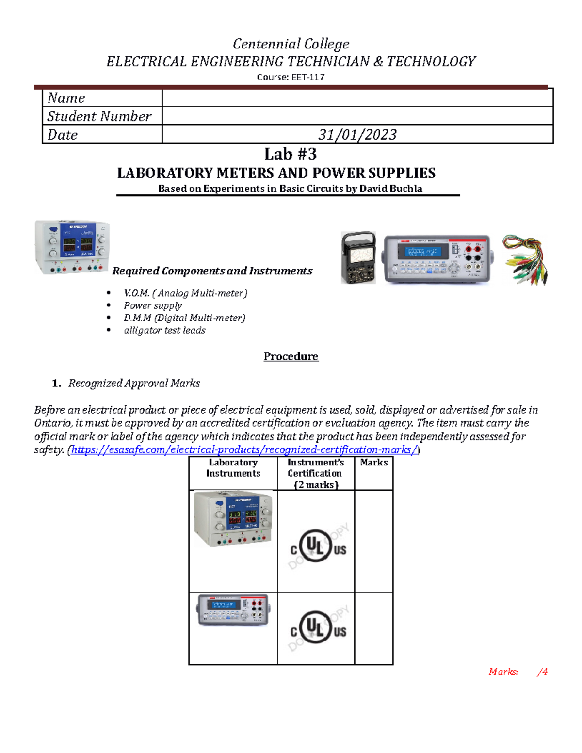 EET-117 LAB 3 23W - Labs - Centennial College ELECTRICAL ENGINEERING ...