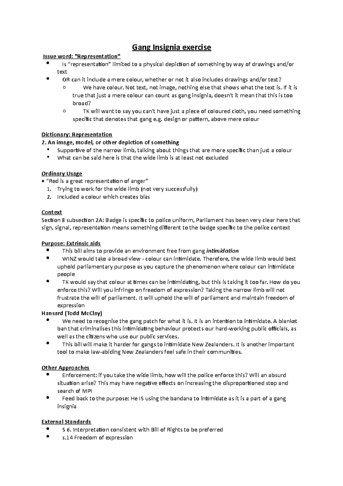 Practical examples - Gang Insignia exercise Issue word: "Representation ...
