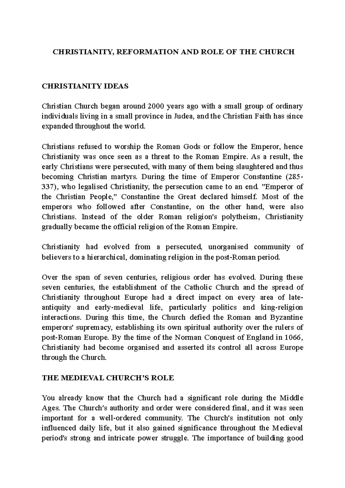 Christianity, Reformation AND ROLE OF THE Church - CHRISTIANITY ...