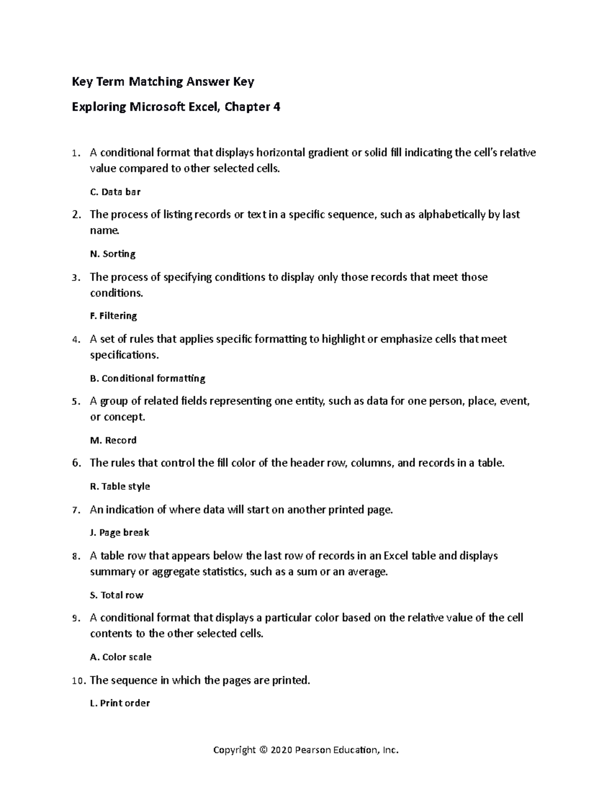 E04 answerkey match - Multiple choice question and answers - Key Term ...