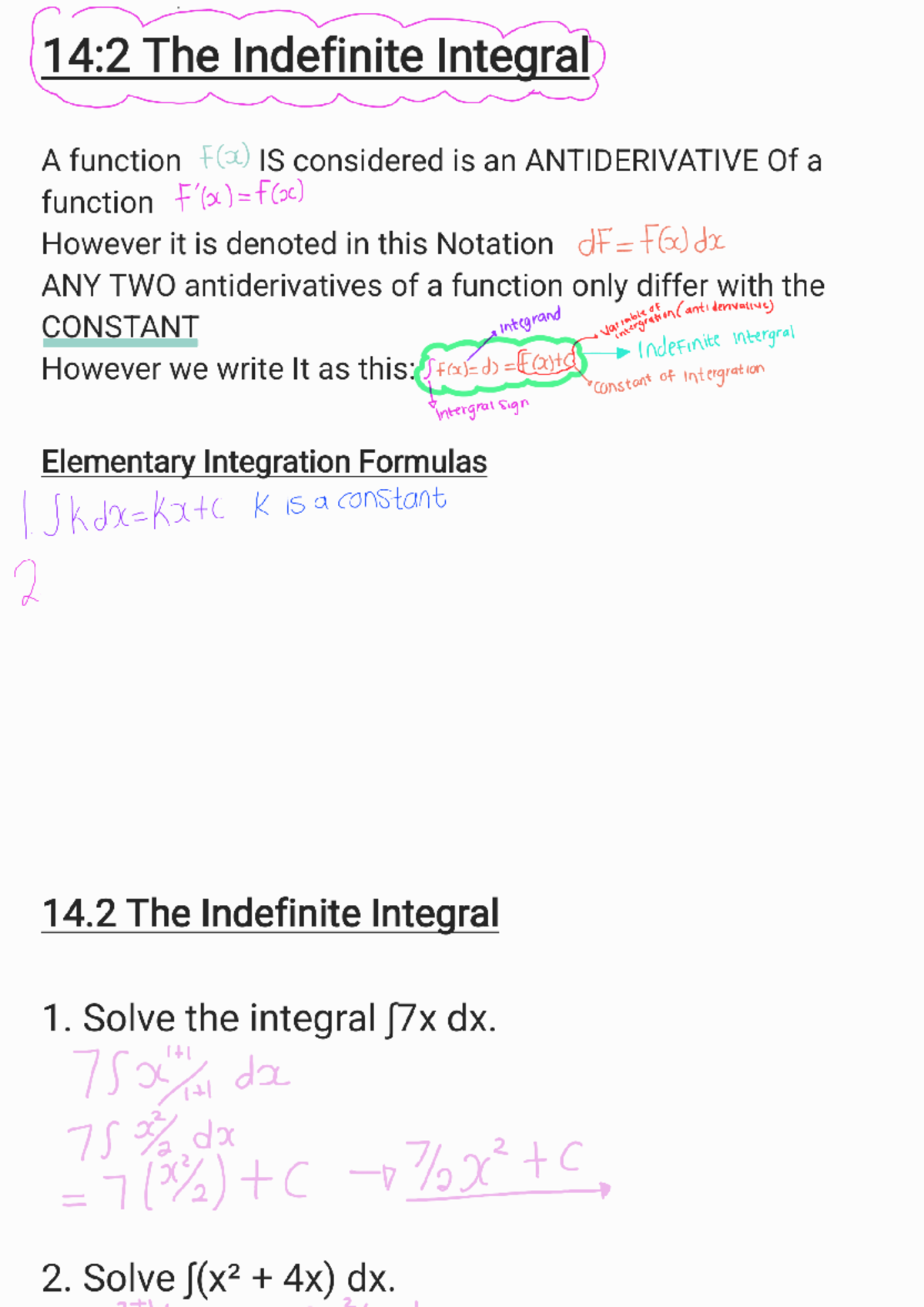 Chapter 14 ( Intergration) 241014 210325 - 14:2 The Indefinite Integral ...
