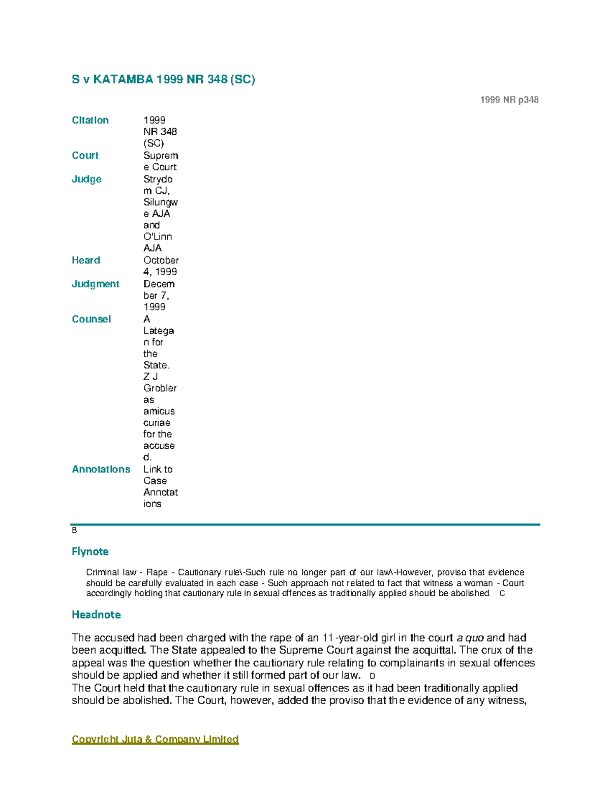 S V Katamba 1999 NR 348 (SC) - S v KATAMBA 1999 NR 348 (SC) 1999 NR p ...