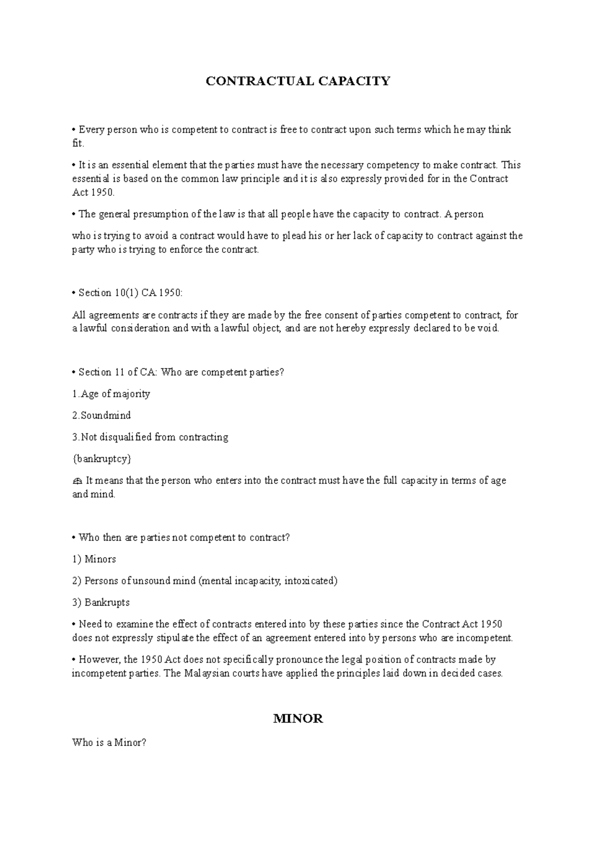 Contractual Capacity (edited) - CONTRACTUAL CAPACITY Every person who ...