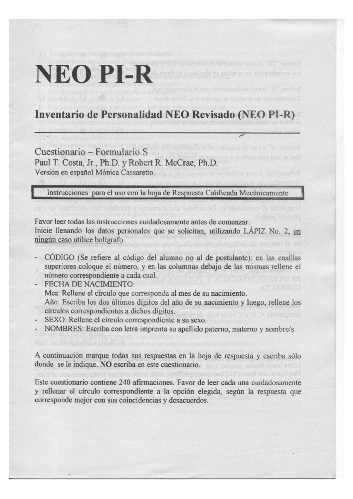 NEO PI-R (cuestionario) (2) (5) (2) - Psicología Educatica - Studocu