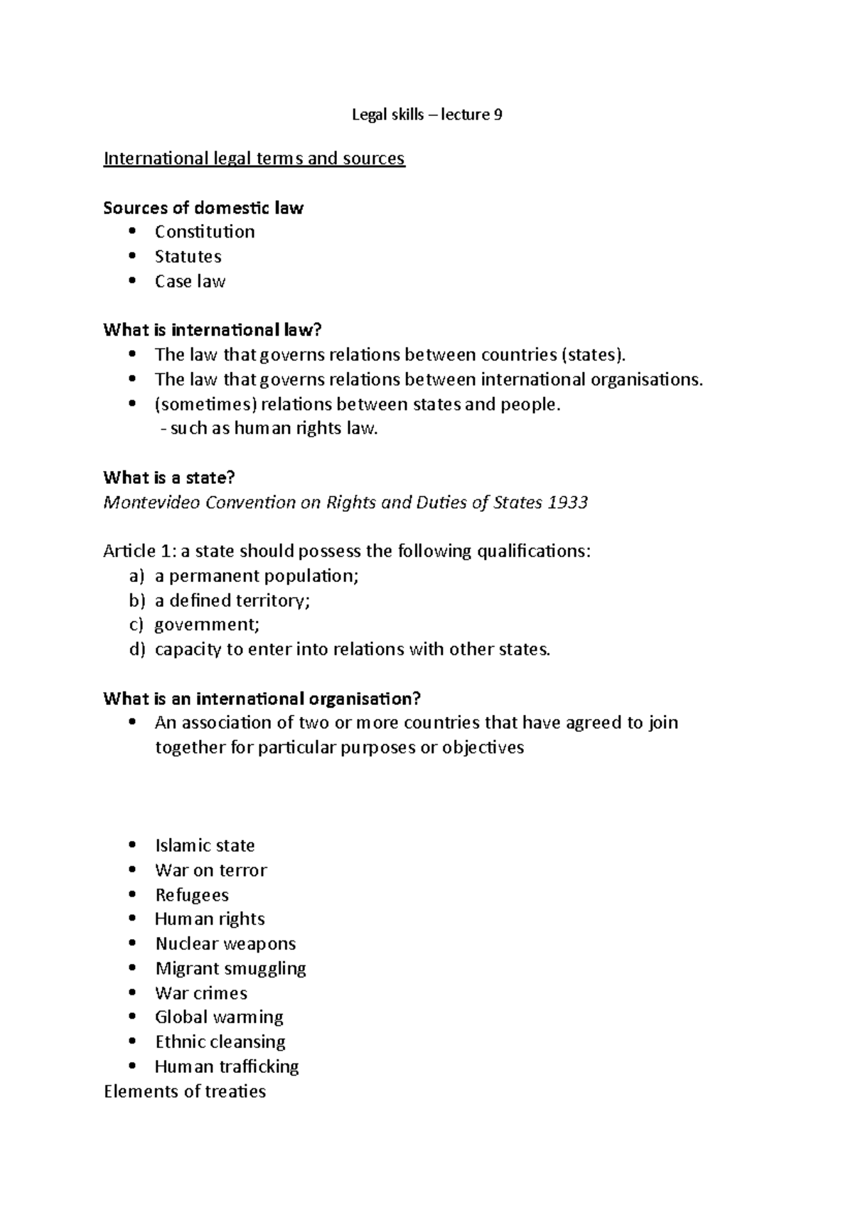 Legal skills – lecture 9 - Legal skills – lecture 9 Internaional legal ...
