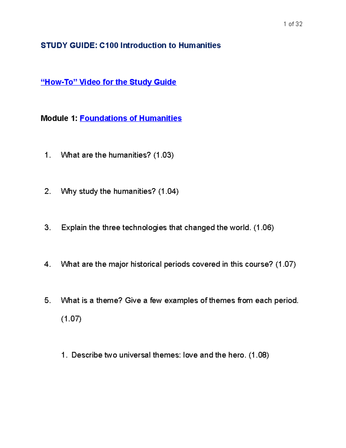 Vice intro to the nomics - STUDY GUIDE: C100 Introduction to Humanities “How-To” Video for the ...