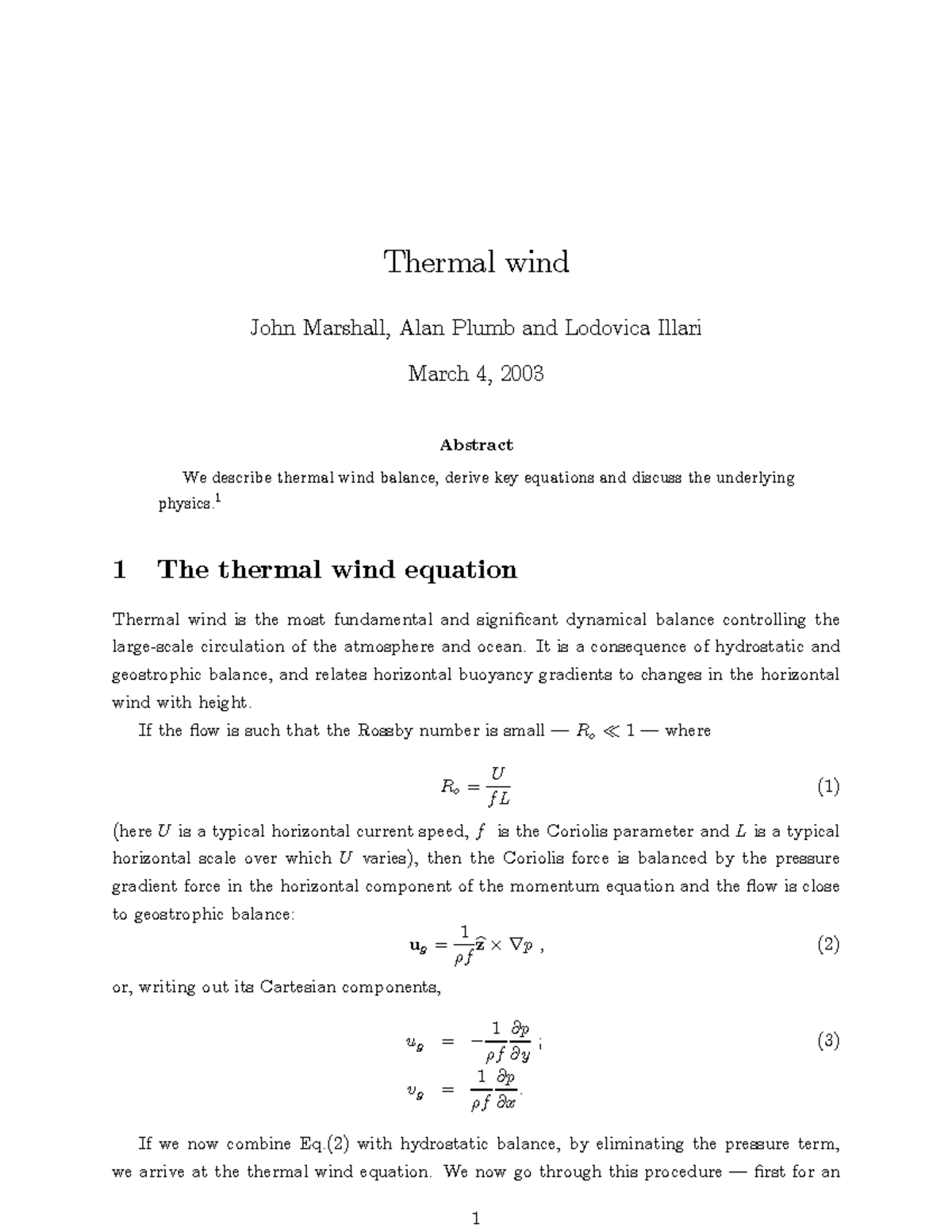 Explanation of the thermal wind balance - Thermal wind John Marshall ...
