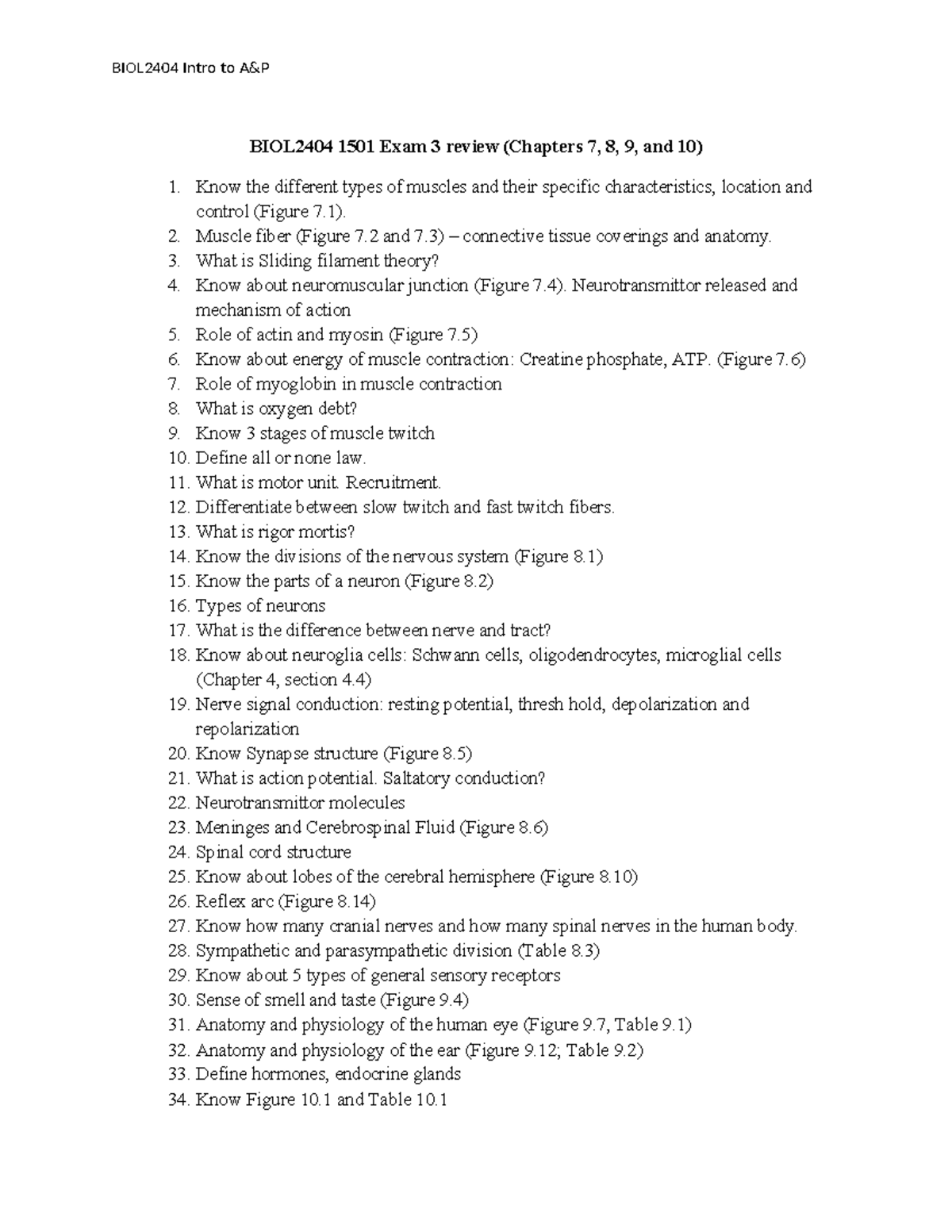 BIOL2404 online Exam 3 review - BIOL2404 Intro to A&P BIOL2404 1501 ...