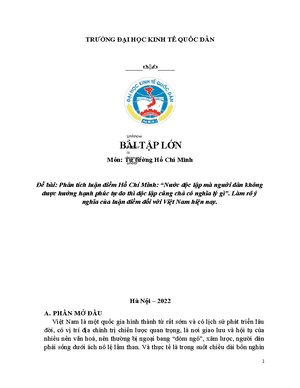 [Solved] Phn tch lun im ca ch tch H Ch MinhNu nc c lp m dn khng hng hnh - Tư tưởng Hồ Chí Minh ...