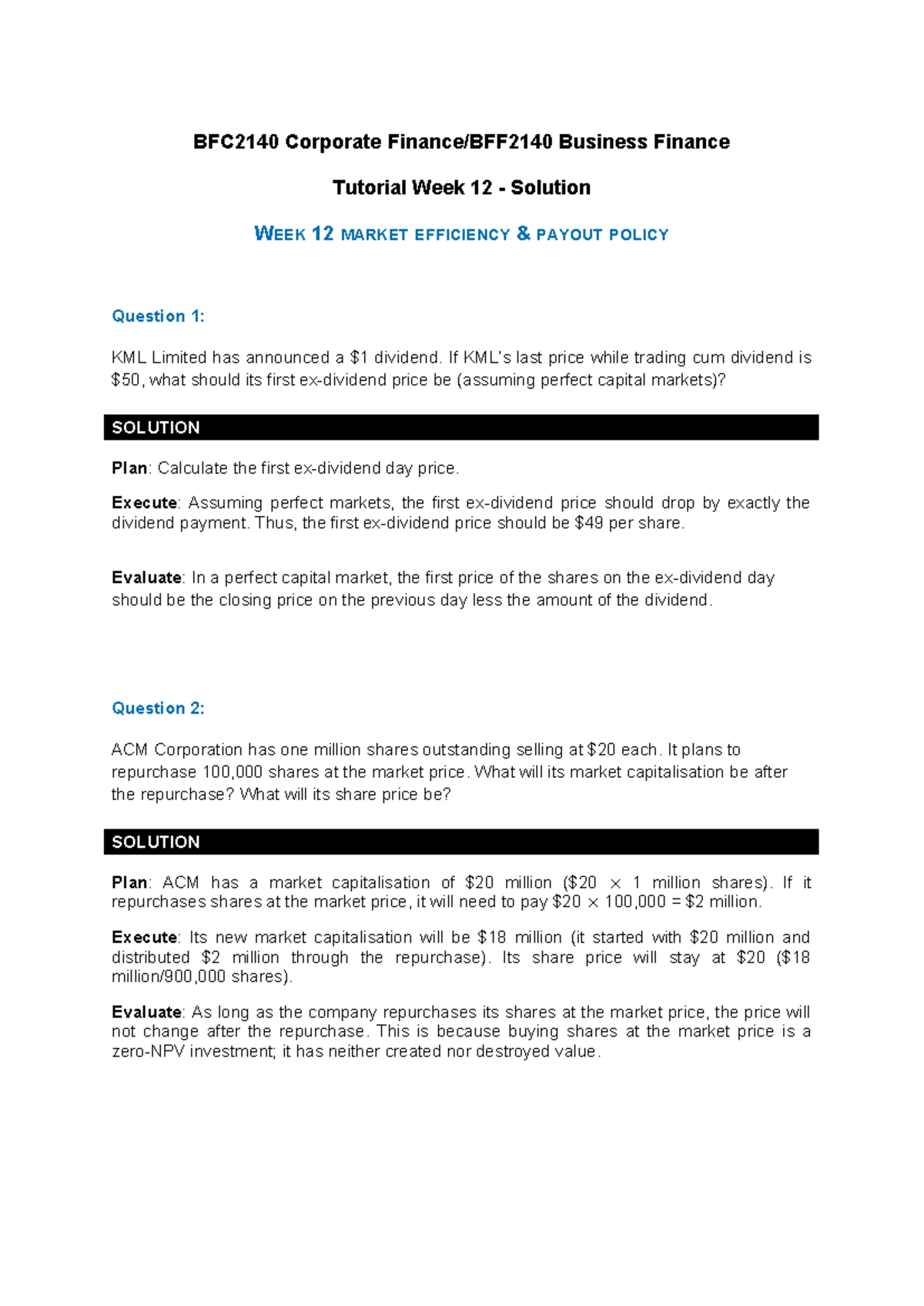 Week 12 Tutorial Worksheet Solution - for Student - BFC2140 Corporate ...