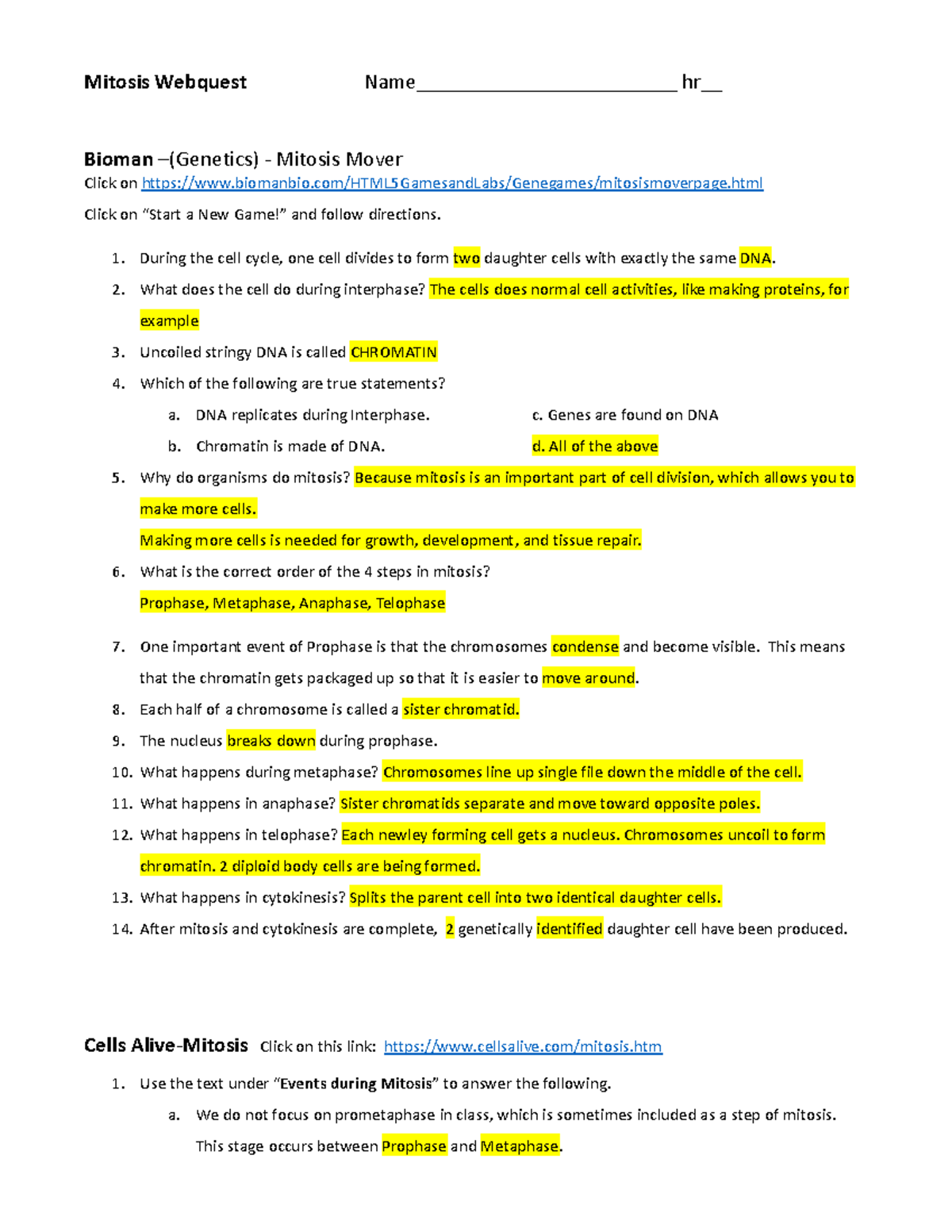 Mitosis Webquest - html Click on “Start a New Game!” and follow ...