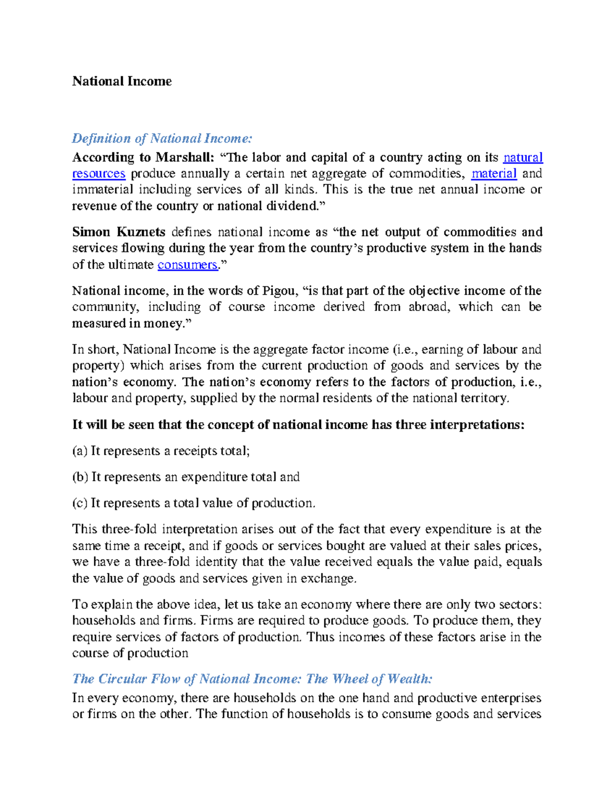 Chapter-6 National Income Notes - National Income Definition of ...