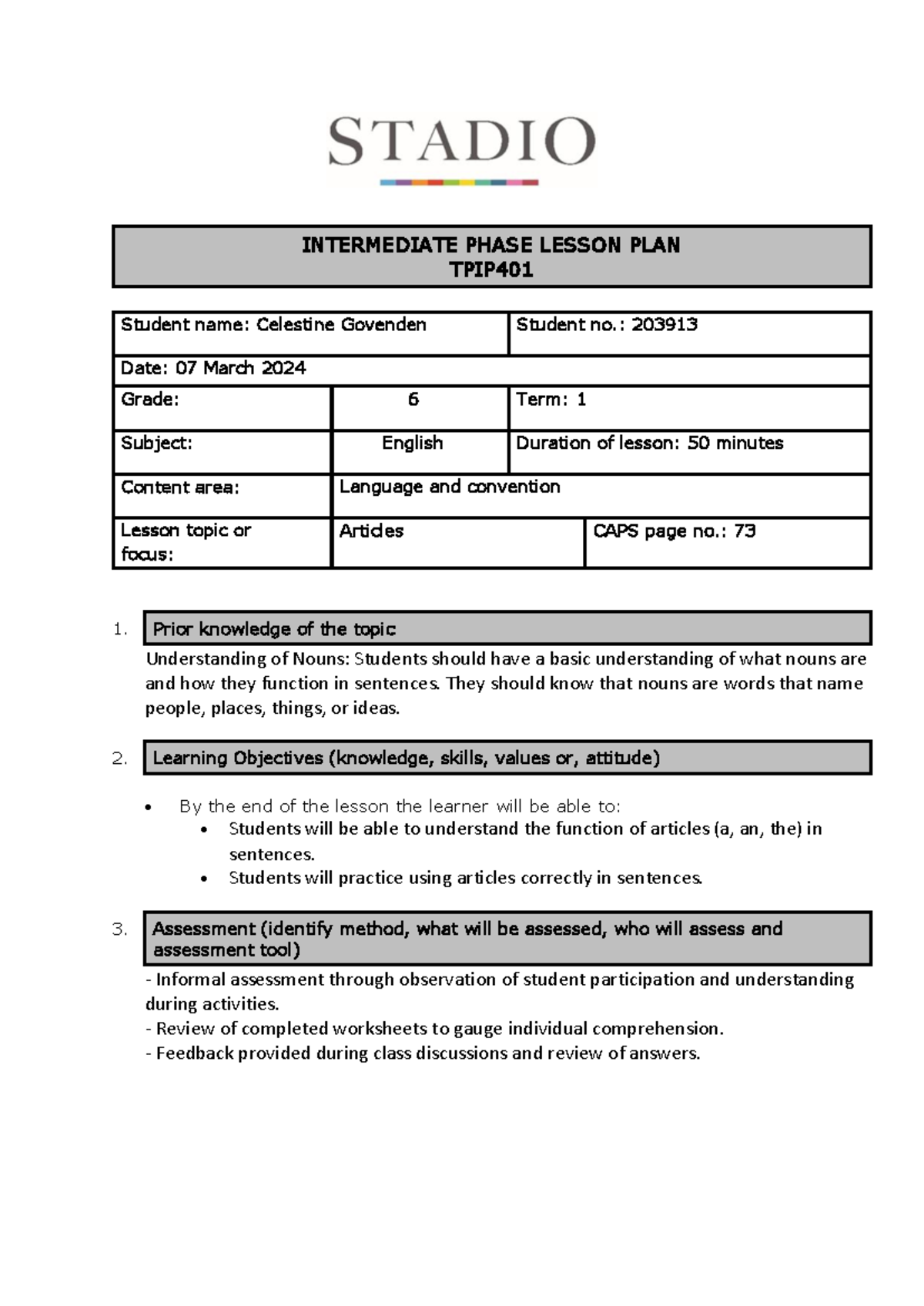 Informal lesson plan 3 2024 - INTERMEDIATE PHASE LESSON PLAN TPIP ...