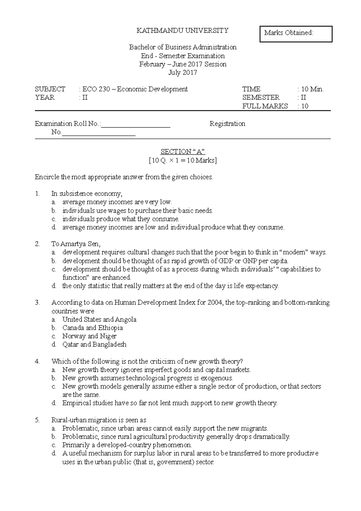 Sample/practice exam 9 May 2018, questions - KATHMANDU UNIVERSITY ...