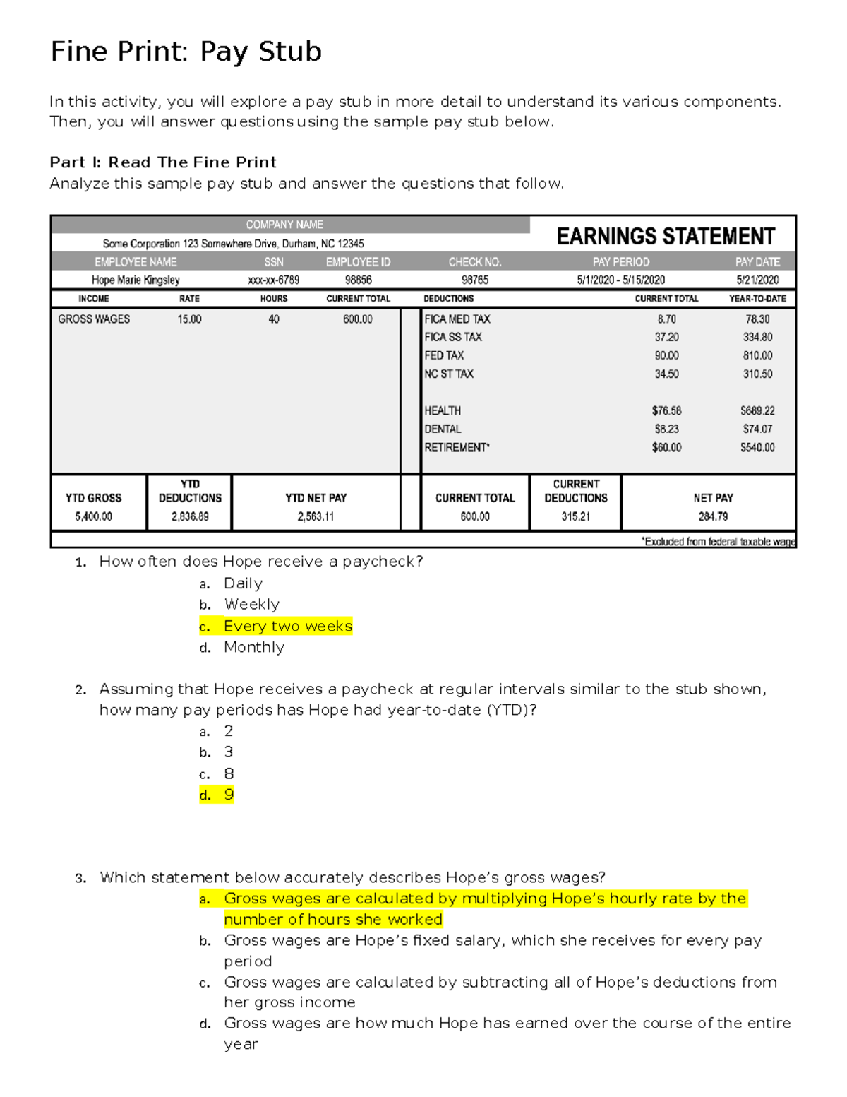 Davion Fine Print Pay Stub In This Activity You Will Explore A Pay