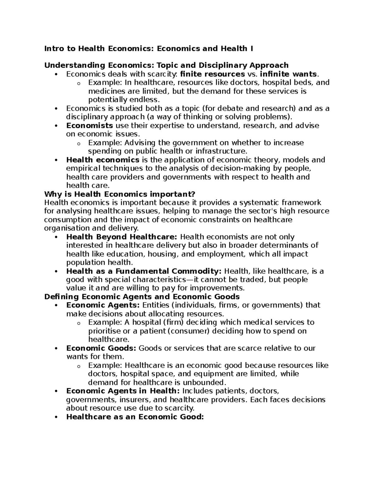 Intro to Health Economics I - Intro to Health Economics: Economics and ...