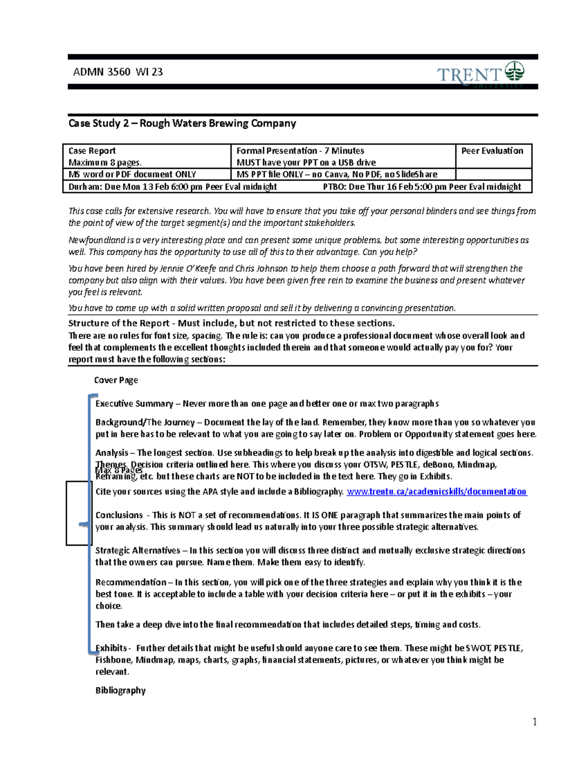 ADMN 3560 WI 23 Case 2 Report Rough Waters Brewing - ADMN 3560 WI 23 ...