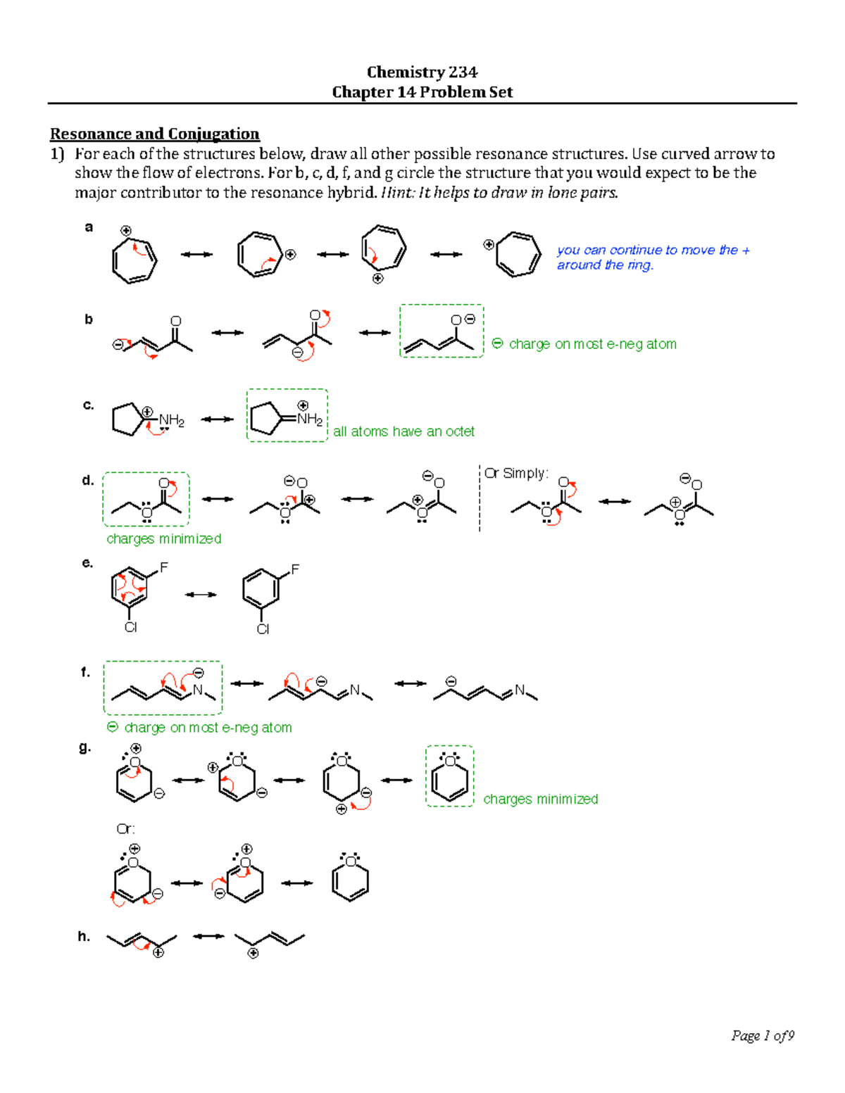 Ch 14 Problem Set - Key (Mc M) - Chemistry 234 Chapter 14 Problem Set Resonance and Conjugation ...