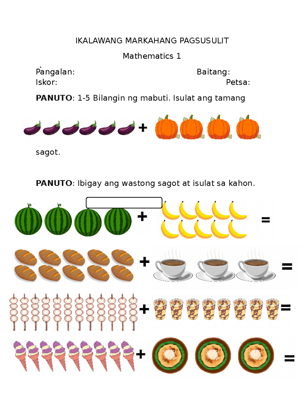 Mathematics 1 Q2 - N/A - IKALAWANG MARKAHANG PAGSUSULIT Mathematics 1 ...