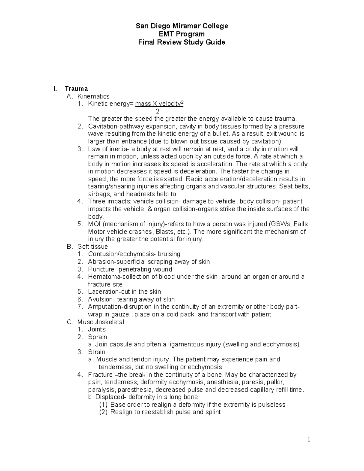 Final Study Guide-2021-1 - EMT Program Final Review Study Guide I ...