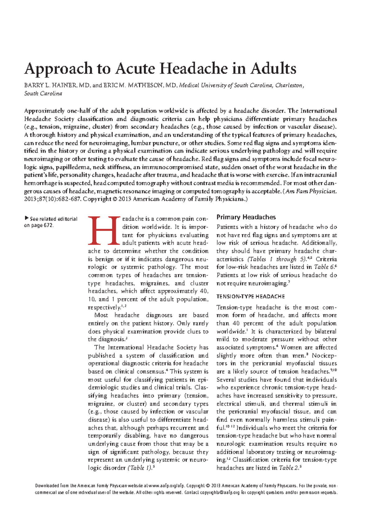 P682 - Approach to Acute Headache in Adults - 682 American Family ...