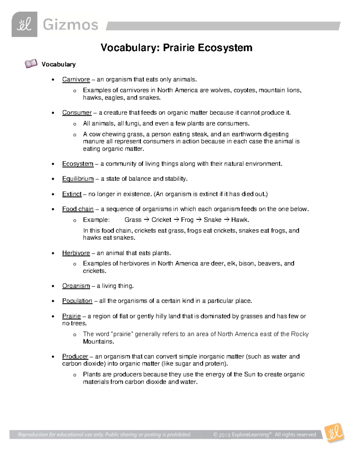 Prairie Ecosystem Vocab - 2019 Vocabulary: Prairie Ecosystem Vocabulary ...