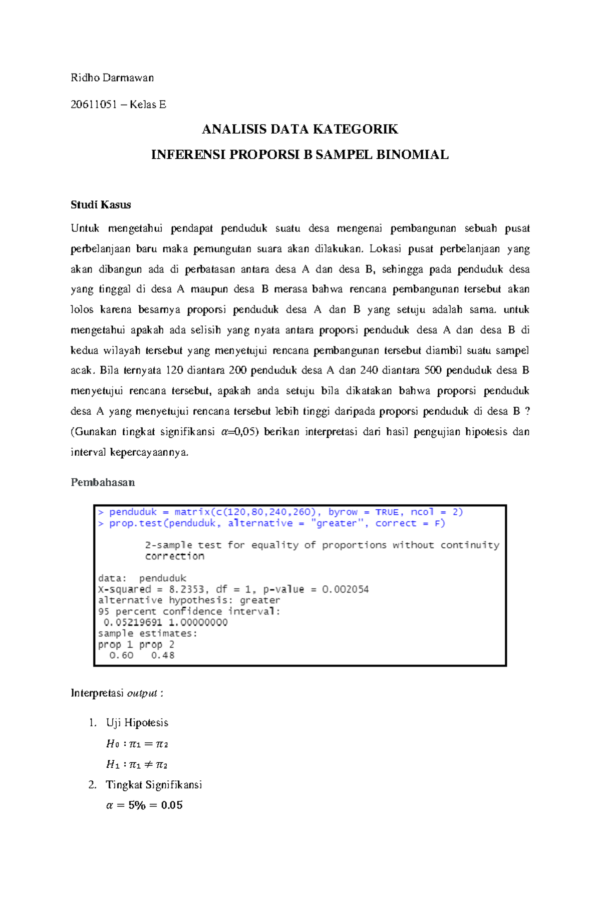 Tugas 3 Analisis Data Kategorik - Ridho Darmawan 20611051 – Kelas E ...