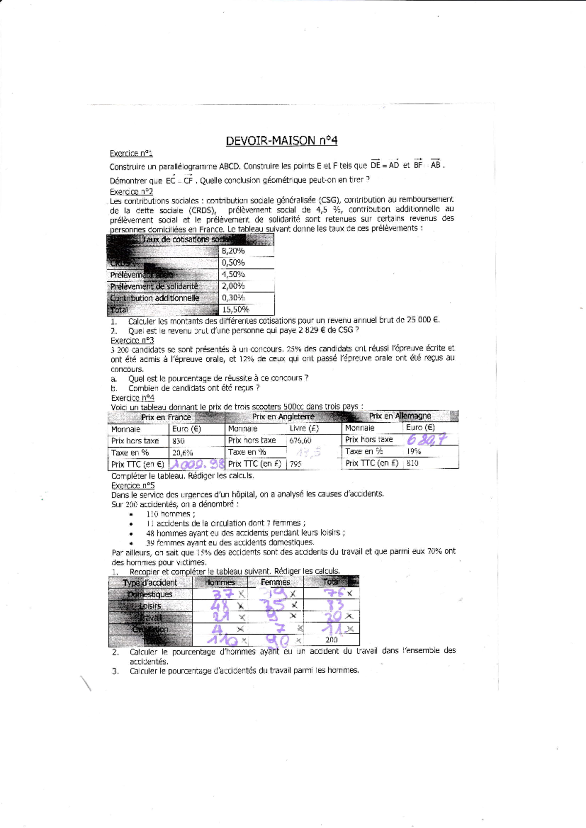 DM Maths n°4 Lise Bergheaud 2nde Eiffel 2022012 4 0001 - DEVOIR-MAISON N Exercice no Construire ...