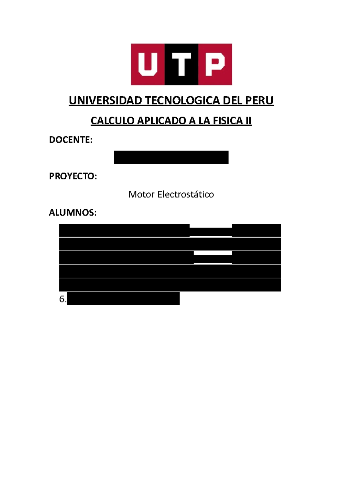 Proyecto CAF 2 Avance-1 - UNIVERSIDAD TECNOLOGICA DEL PERU CALCULO APLICADO A LA FISICA II ...