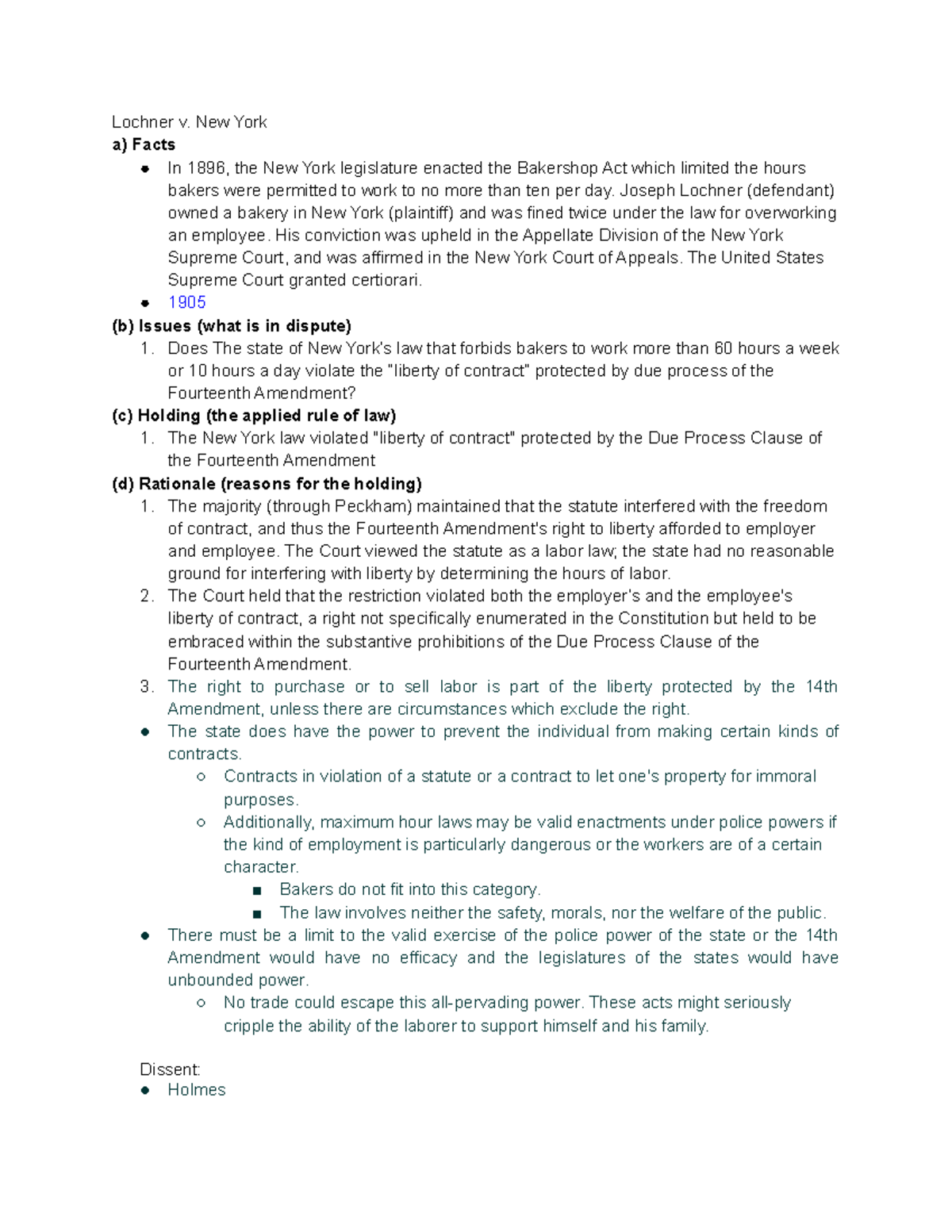 Volume II Chapter II - Professor Justin B. Cooley - Lochner v. New York ...
