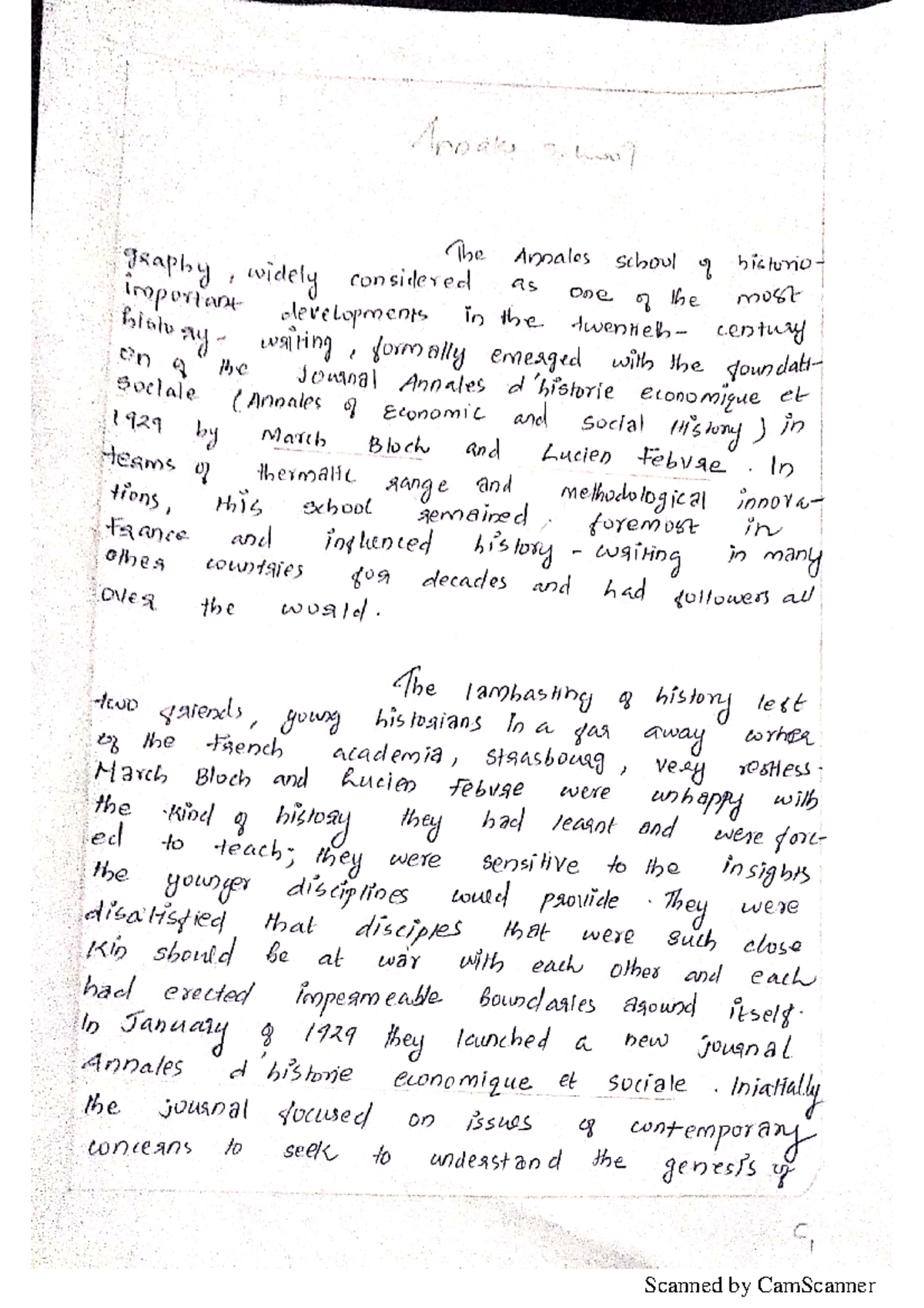 Annnales school - Annales historiography - Masters in history - Studocu