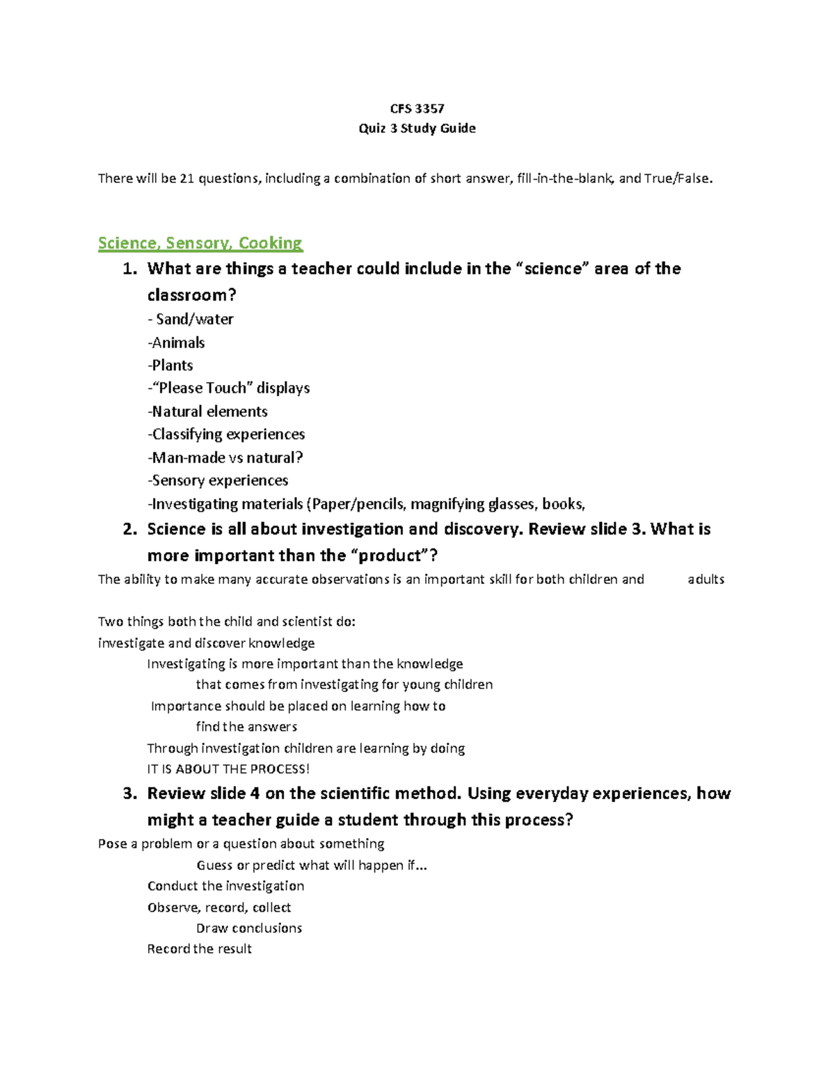 Quiz 3 Study Guide - ####### CFS 3357 ####### Quiz 3 Study Guide ...