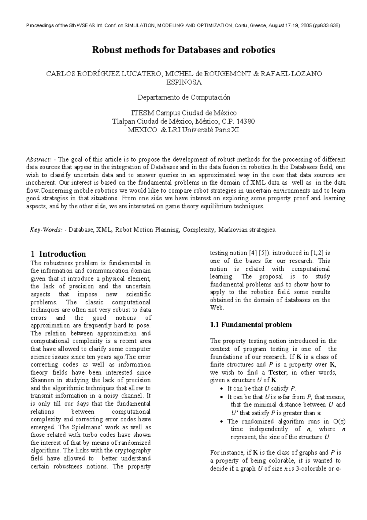 Robust methods for databases and robotic - Robust methods for Databases ...